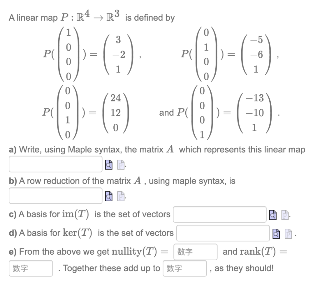 Solved A linear map P: R4 + R3 is defined by → 3 -5 PC -2 PC | Chegg.com