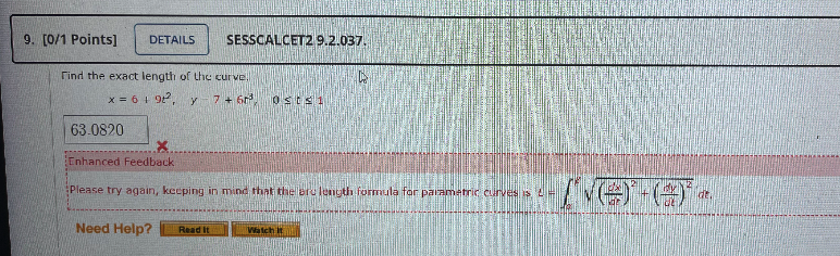 Solved 9. [O/1 Points] DETAILS SESSCALCET2 9.2.037. Find the | Chegg.com