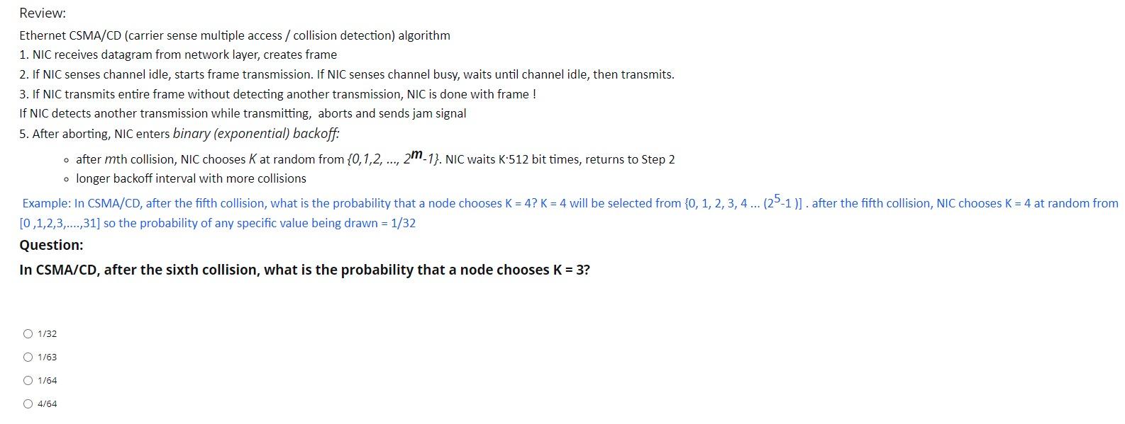 Solved Review: Ethernet CSMA/CD (carrier sense multiple | Chegg.com
