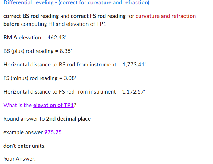 correct BS rod reading and correct FS rod reading for | Chegg.com
