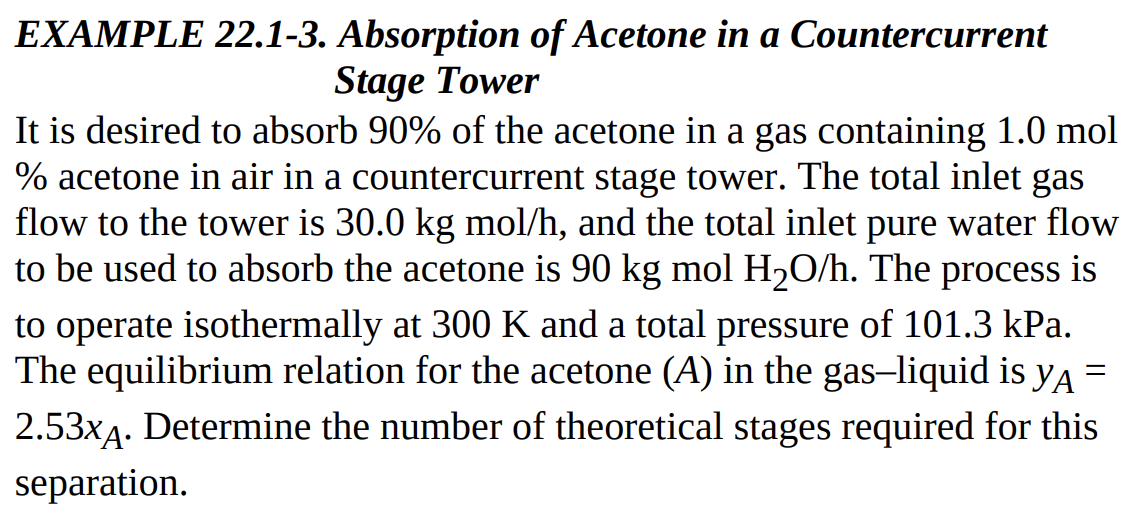 Solved EXAMPLE 22.1-3. Absorption of Acetone in a | Chegg.com