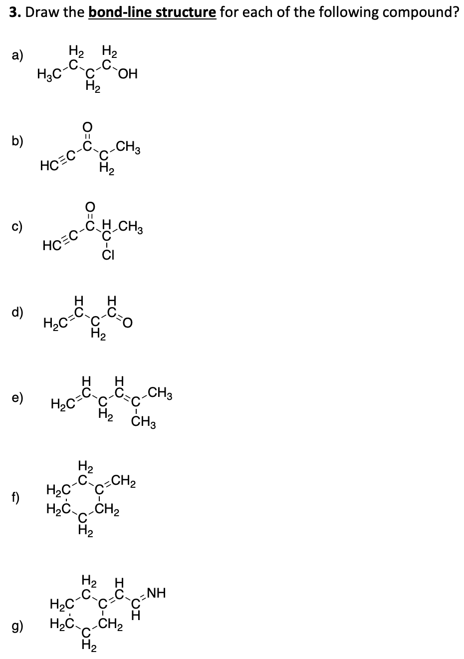 Solved 3. Draw the bond-line structure for each of the | Chegg.com