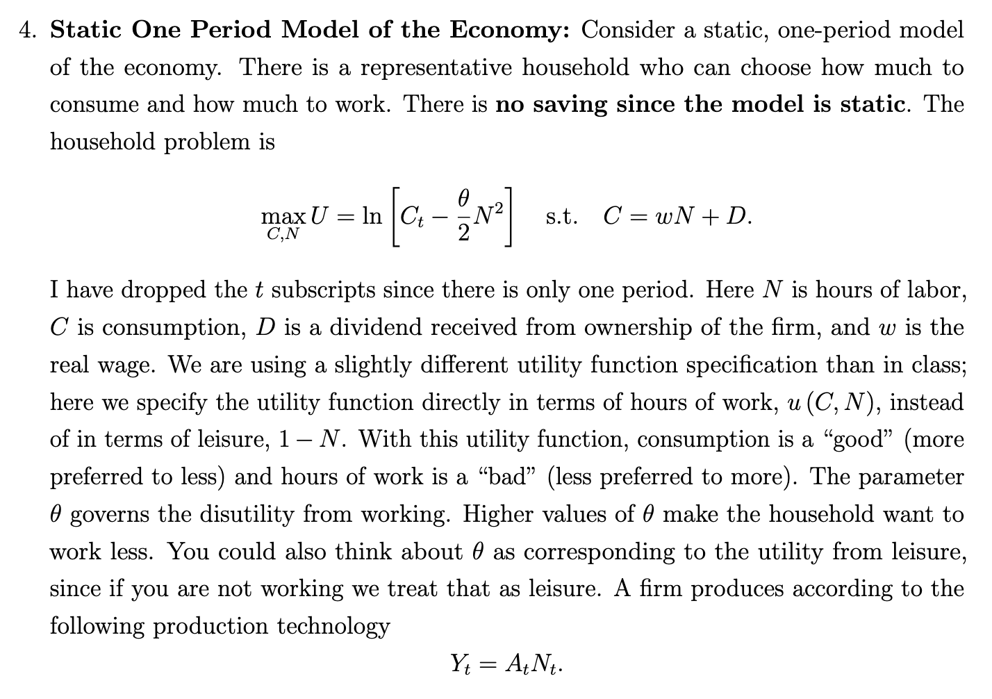 Static One Period Model of the Economy: Consider a | Chegg.com