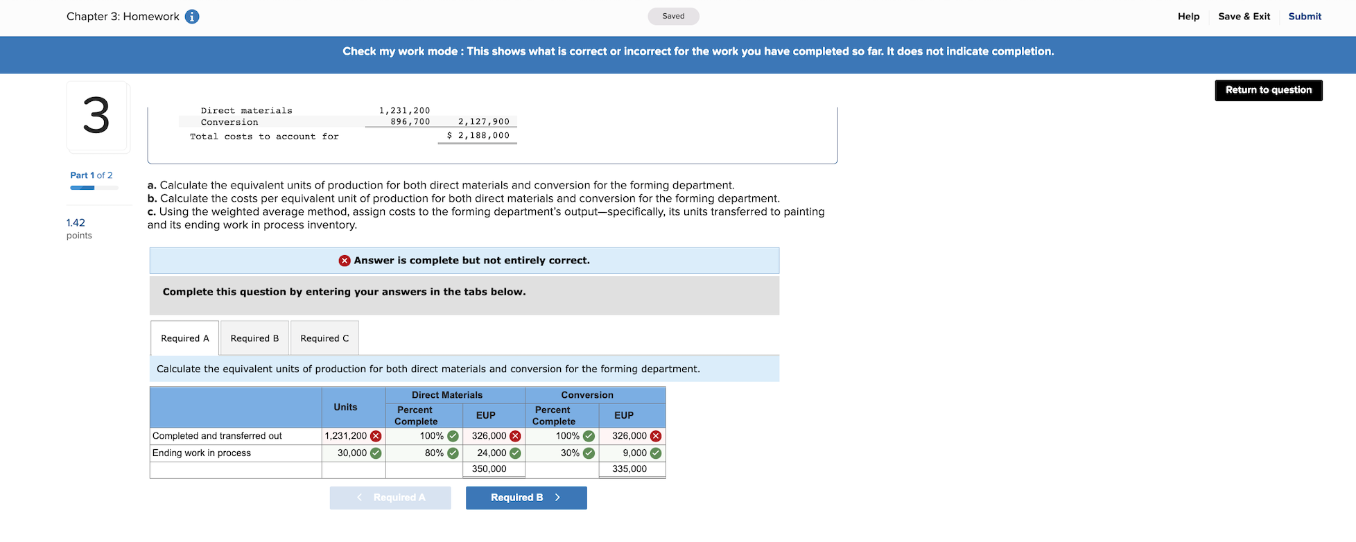Solved Chapter 3: Homework 3 Part 1 of 2 1.42 points | Chegg.com