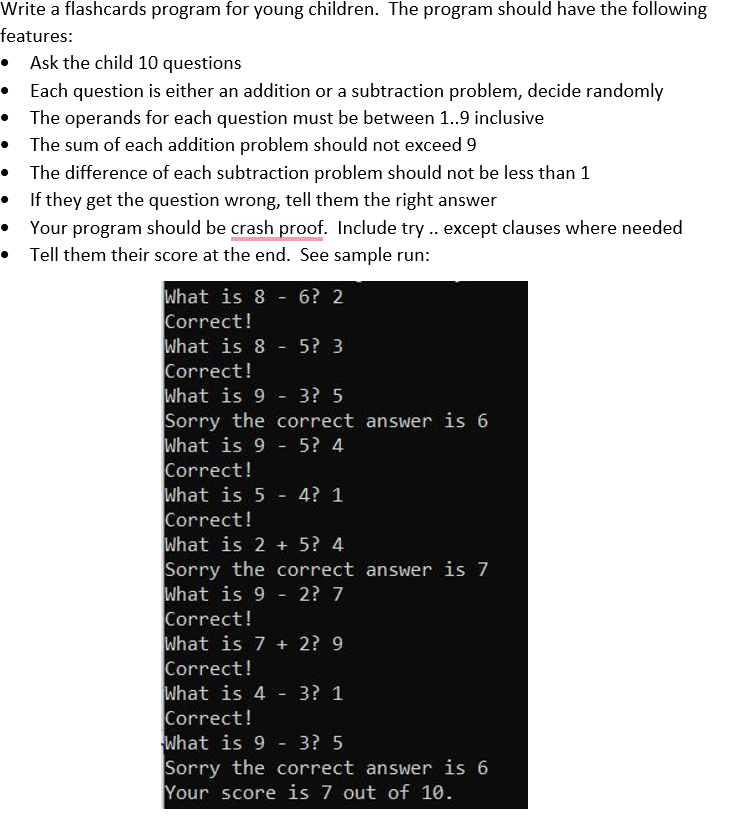 Solved Write a flashcards program for young children. The | Chegg.com