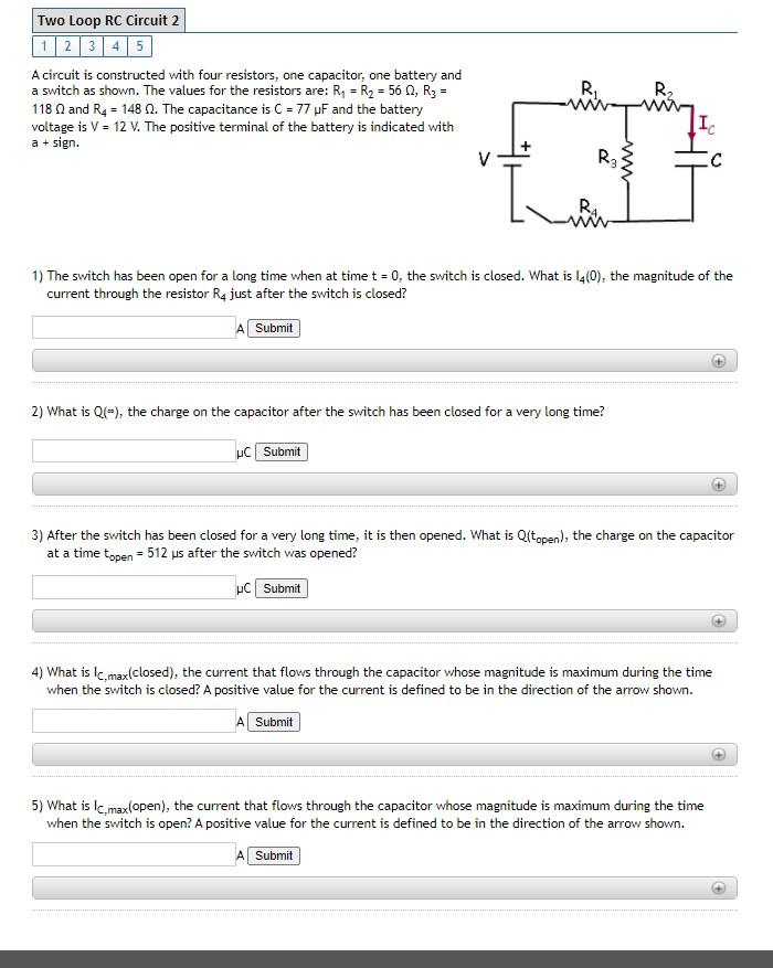 Solved Two Loop RC Circuit 2 R. R A circuit is constructed | Chegg.com