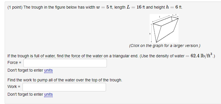 Solved (1 point) The trough in the figure below has width w | Chegg.com