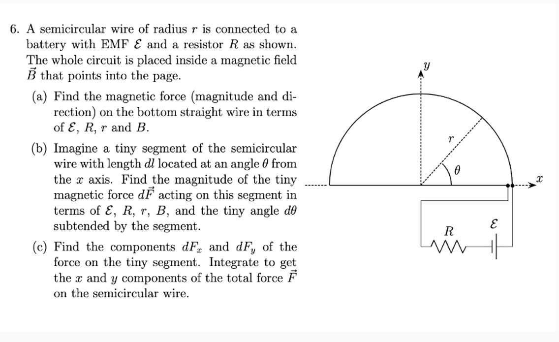 Solved A semicircular wire of radius r ﻿is connected to | Chegg.com