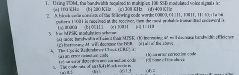 Solved 1. Using FDM, the bandwidth required to multiplex 100 | Chegg.com