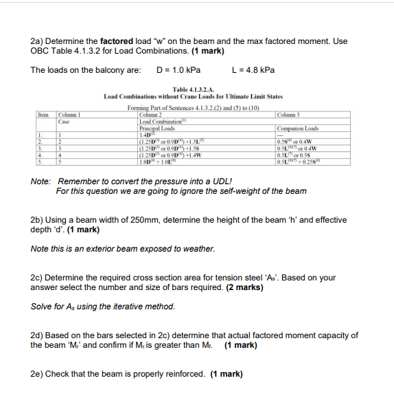 2a) Determine the factored load "w" on the beam and | Chegg.com
