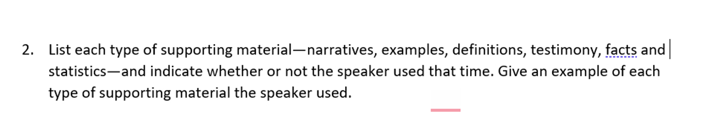 List each type of supporting material-narratives, | Chegg.com