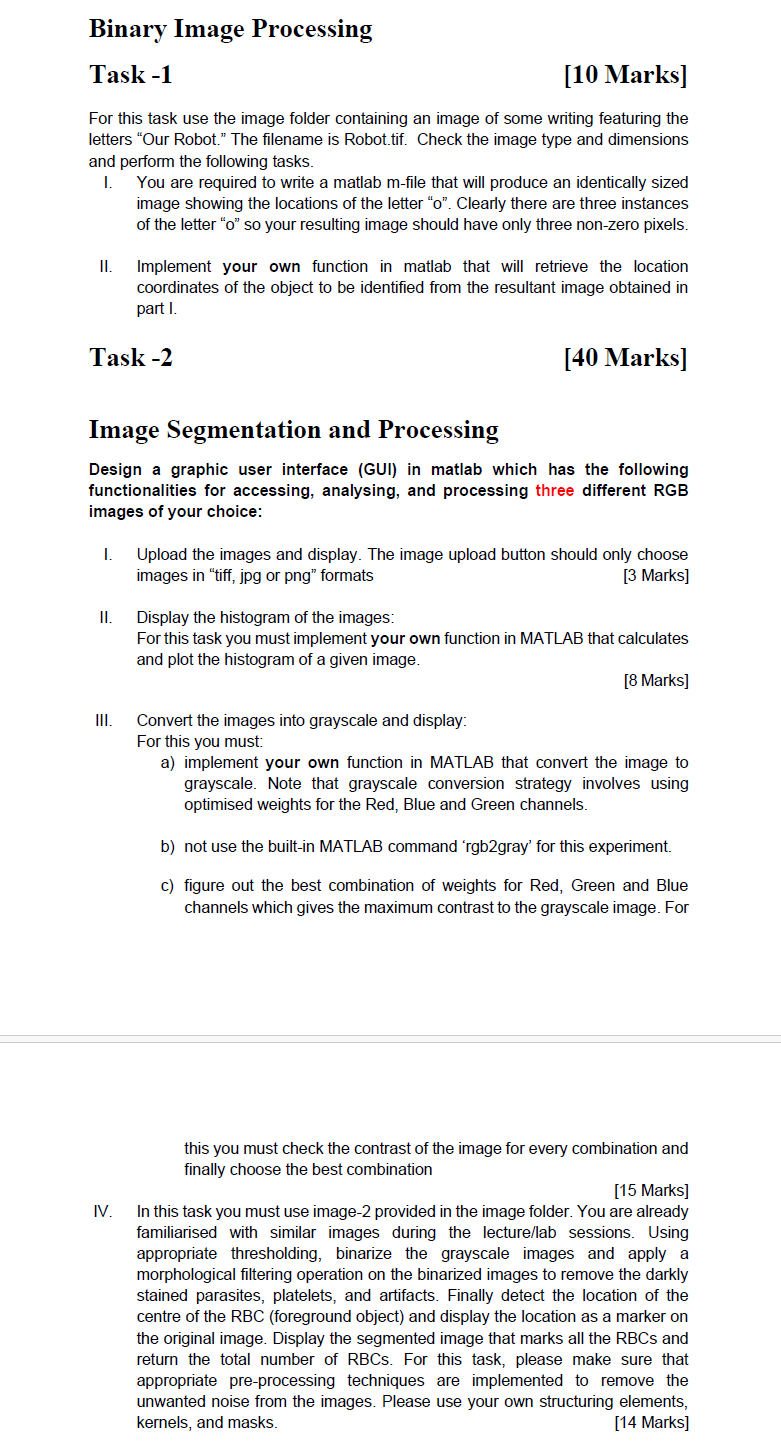 Solved Binary Image ProcessingTask -1[10 ﻿Marks]For this | Chegg.com