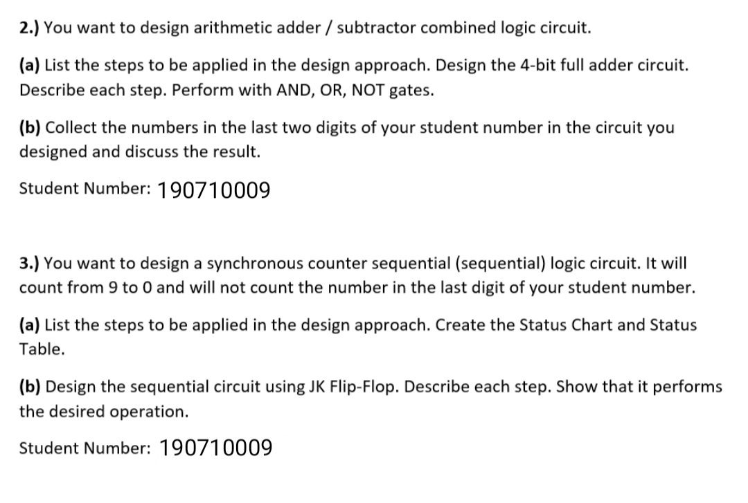 Solved 2.) You want to design arithmetic adder / subtractor | Chegg.com