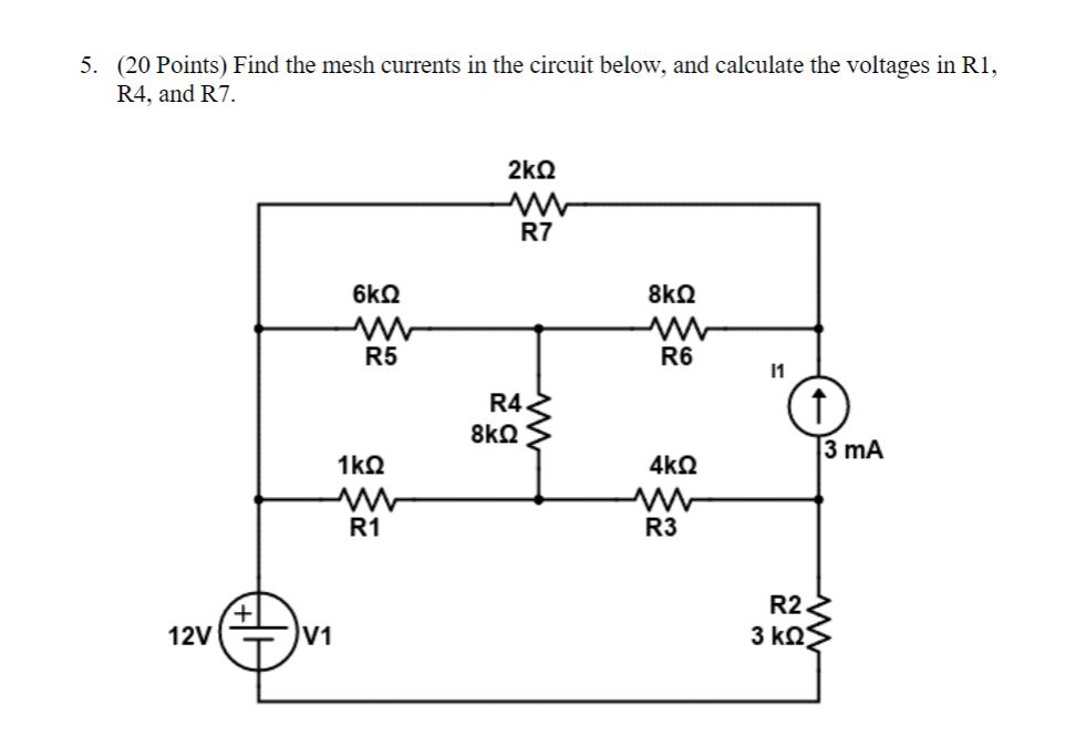 Solved 5. (20 Points) Find the mesh currents in the circuit | Chegg.com Solved 5. (20 Points) Find the mesh currents in the circuit | Chegg.com