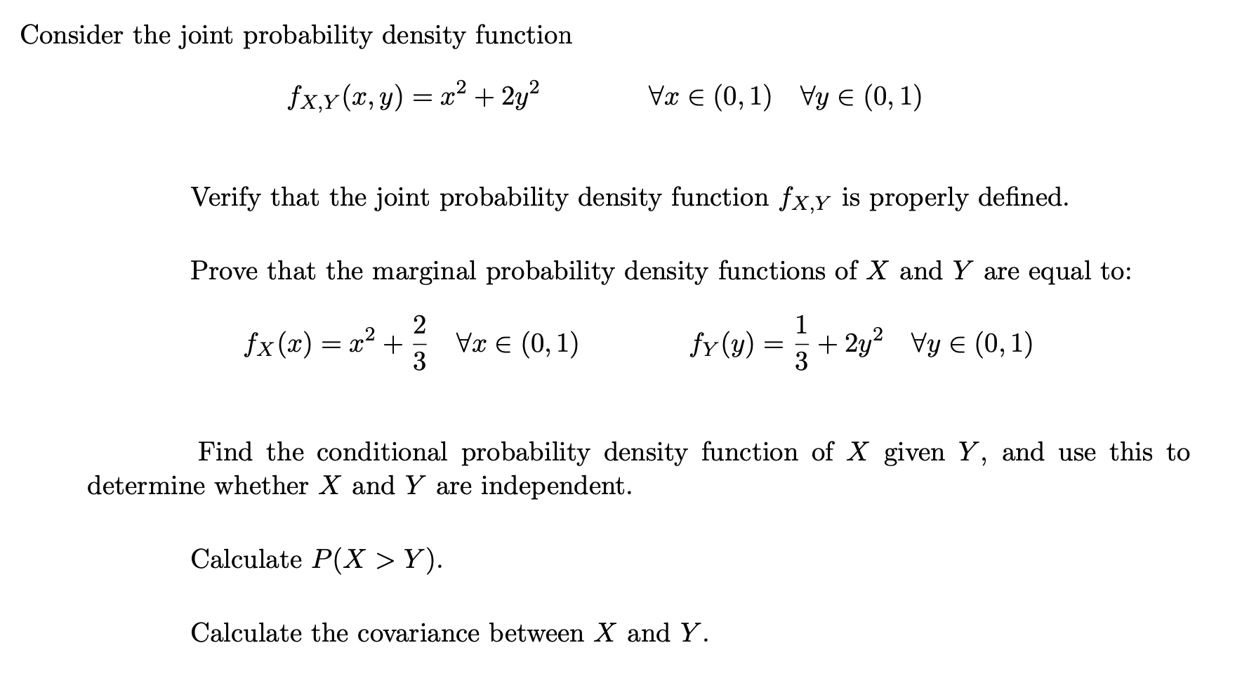 Solved Consider the joint probability density function | Chegg.com