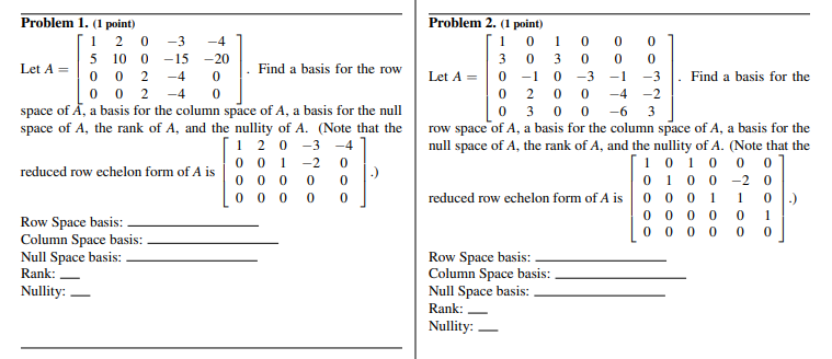Solved Space Of A A Basis For The Column Space Of A A 2162