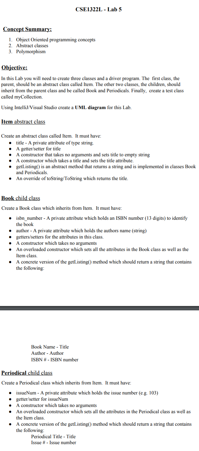 Solved CSE1322L - Lab 5 Concept Summary: 1. Object Oriented | Chegg.com