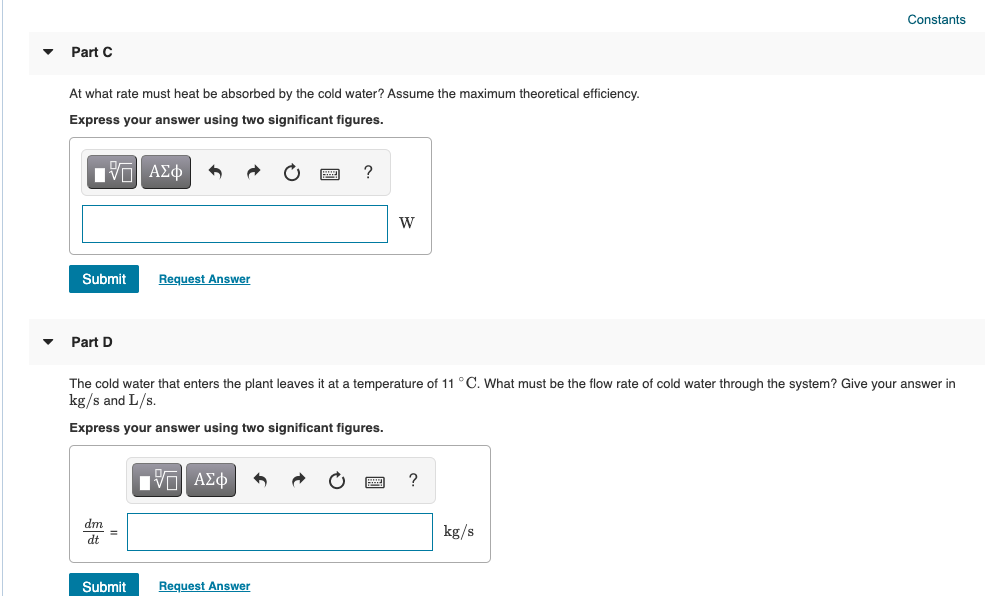 Solved Constants An experimental power plant at the Natural | Chegg.com