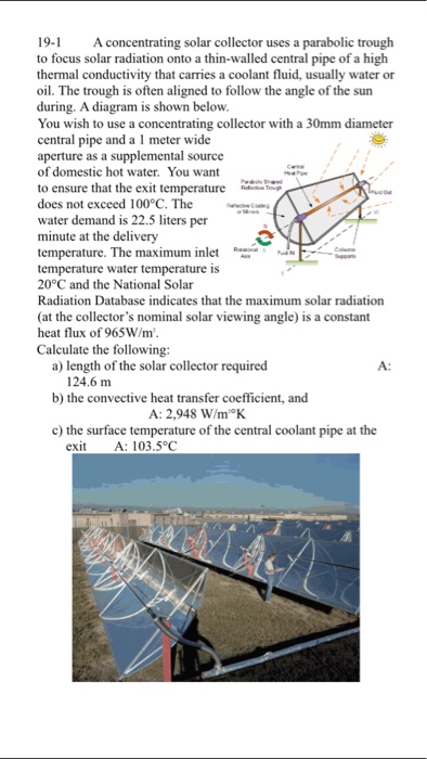 Solved 9-1 A concentrating solar collector uses a parabolic | Chegg.com