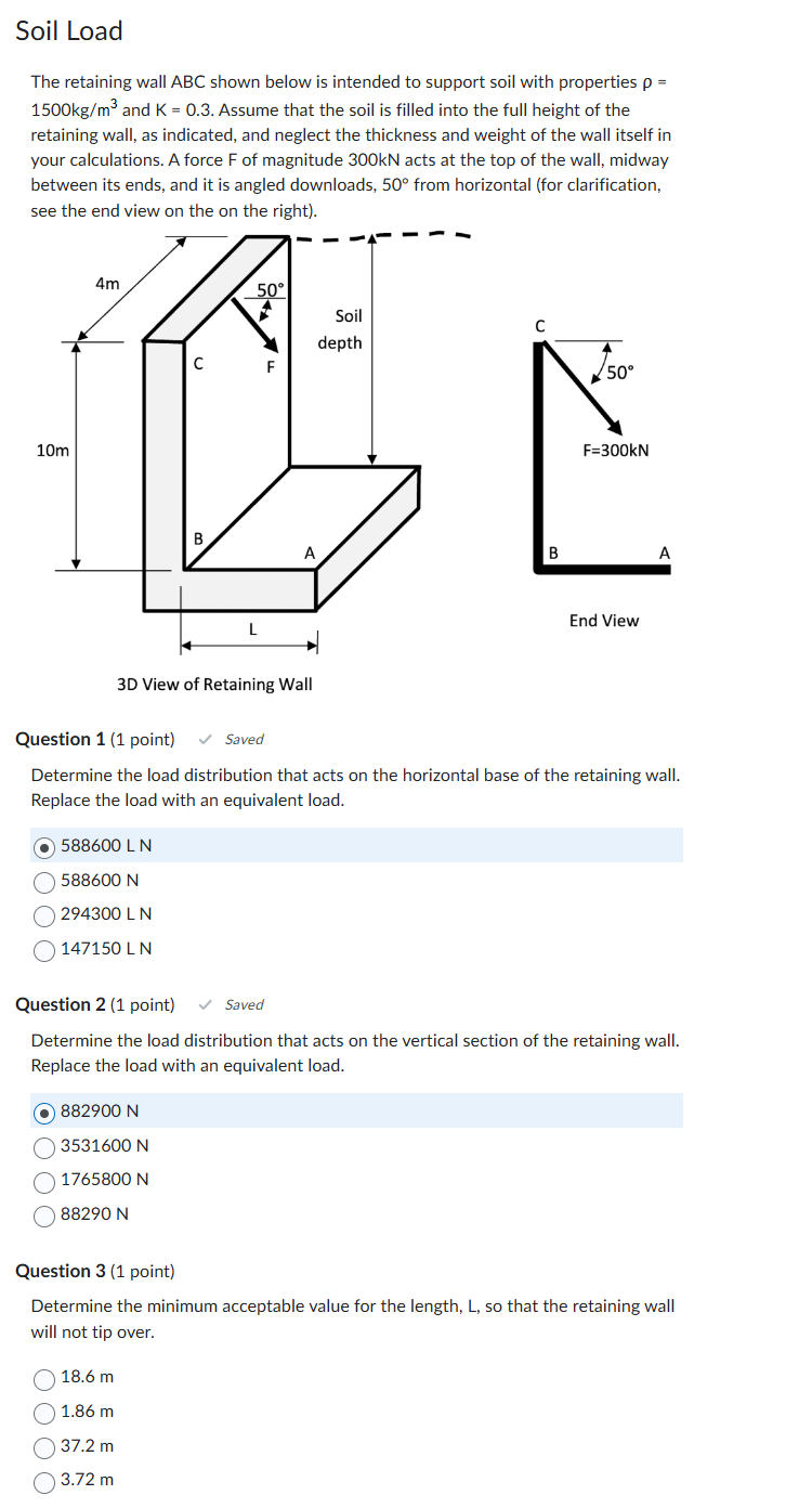 Solved Soil LoadThe retaining wall \( ﻿A B C \) ﻿shown below | Chegg.com
