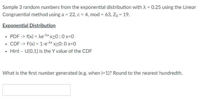 Solved Sample 3 random numbers from the exponential | Chegg.com