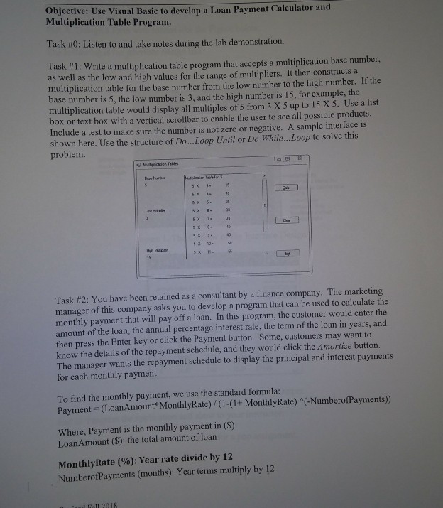 Solved Objective: Use Visual Basic to develop a Loan Payment | Chegg.com