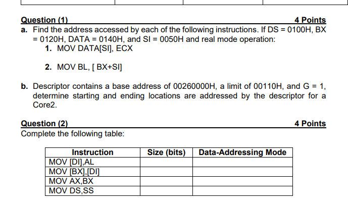 Solved a. Find the address accessed by each of the following | Chegg.com