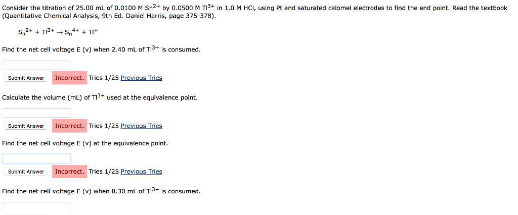 Solved Consider the titration of 25.00 mL of 0.0100 M Sn2+ | Chegg.com
