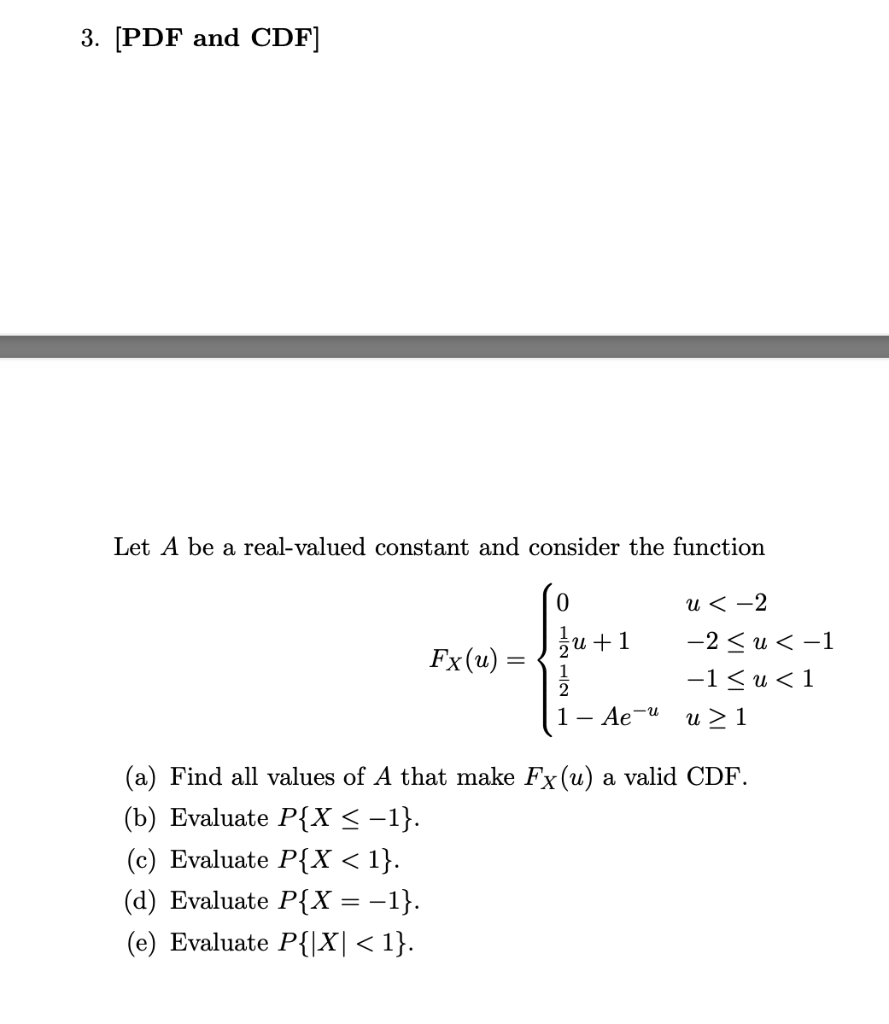 Solved 3. [PDF and CDF] Let A be a real-valued constant and | Chegg.com