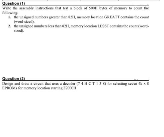 Solved Question (1)Write the assembly instructions that test | Chegg.com