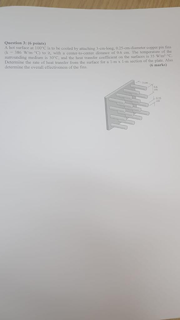 Solved Question 3: (6 points) A hot surface at 100∘C is to | Chegg.com