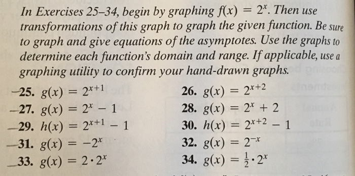 Solved In Exercises 25-34, begin by graphing f(x) = 2: Then | Chegg.com