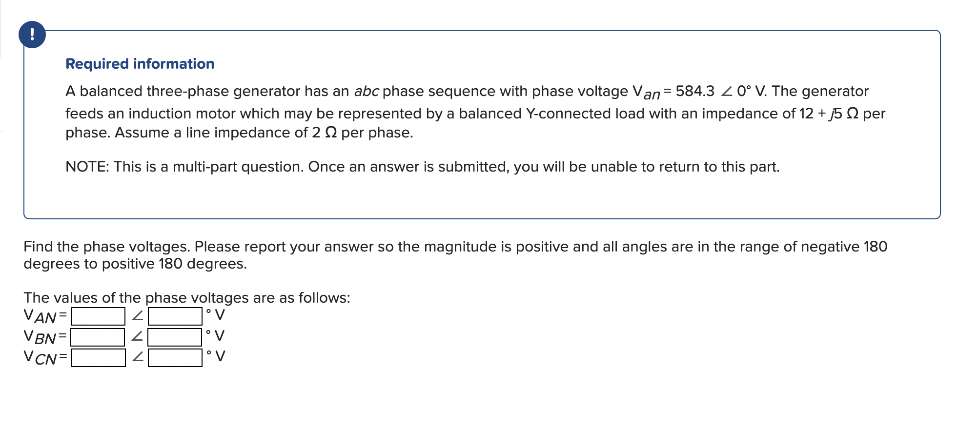 Solved !Required informationA balanced three-phase generator | Chegg.com