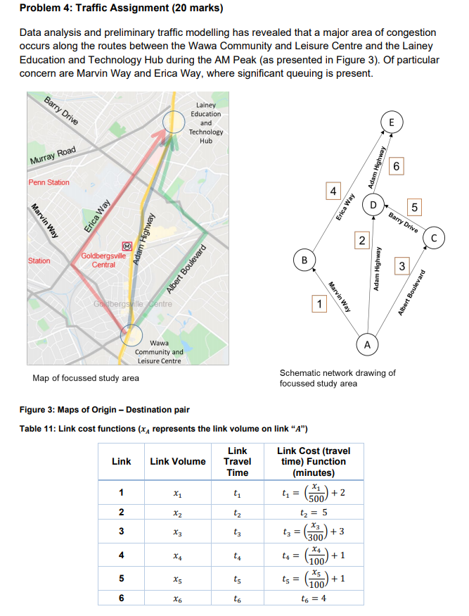 Solved Problem 4: Traffic Assignment (20 marks) Data | Chegg.com