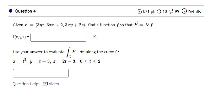 Solved Given F= 3yz,3xz+2,3xy+2z , find a function f so that | Chegg.com
