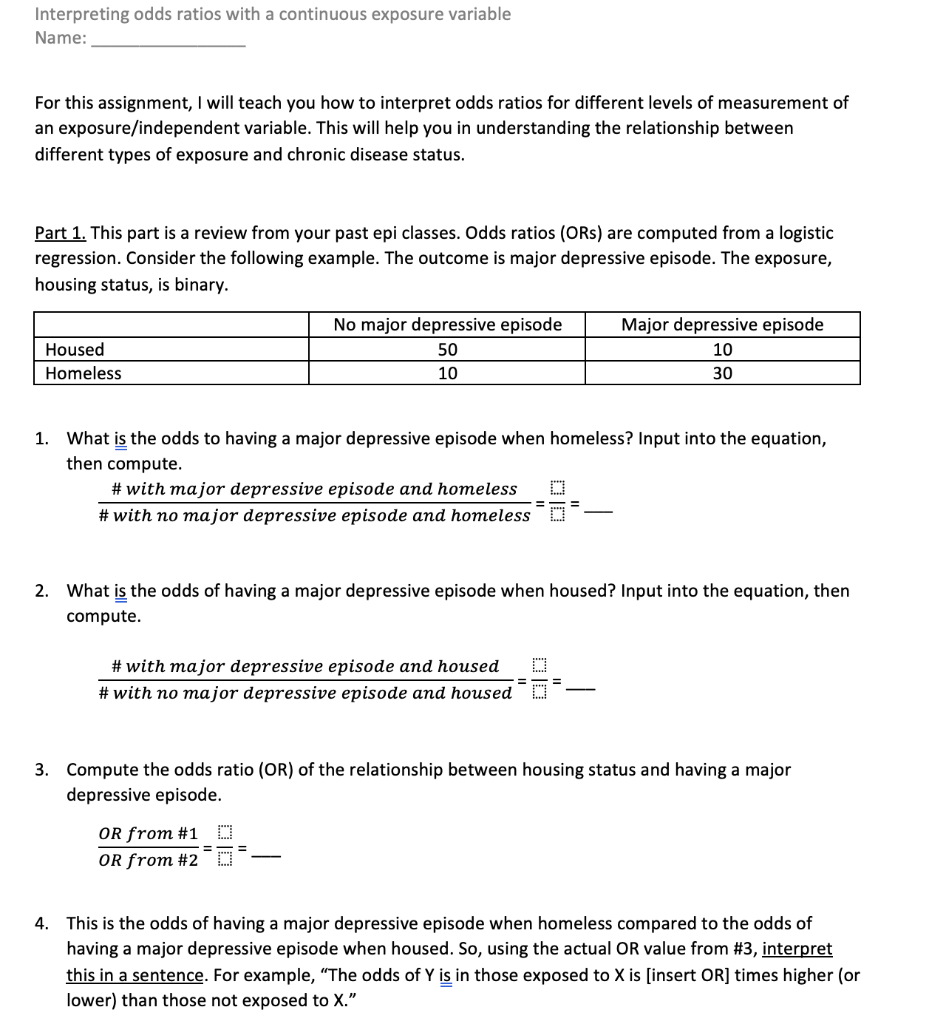 Solved Interpreting odds ratios with a continuous exposure | Chegg.com