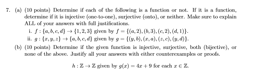 Solved 7. (a) (10 points) Determine if each of the following | Chegg.com