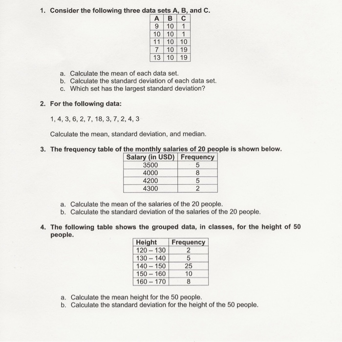 Solved 1. Consider the following three data sets A, B, and C | Chegg.com