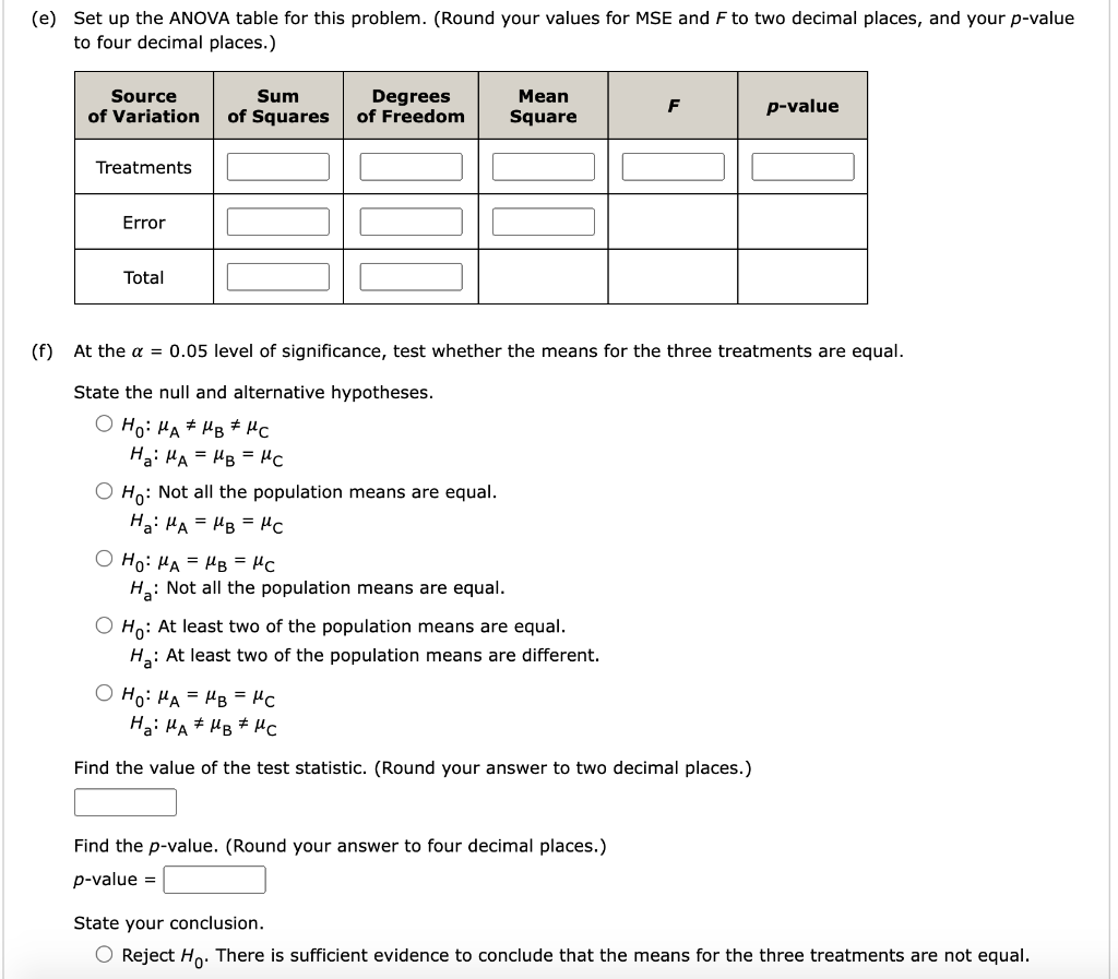 Solved The following data are from a completely randomized | Chegg.com