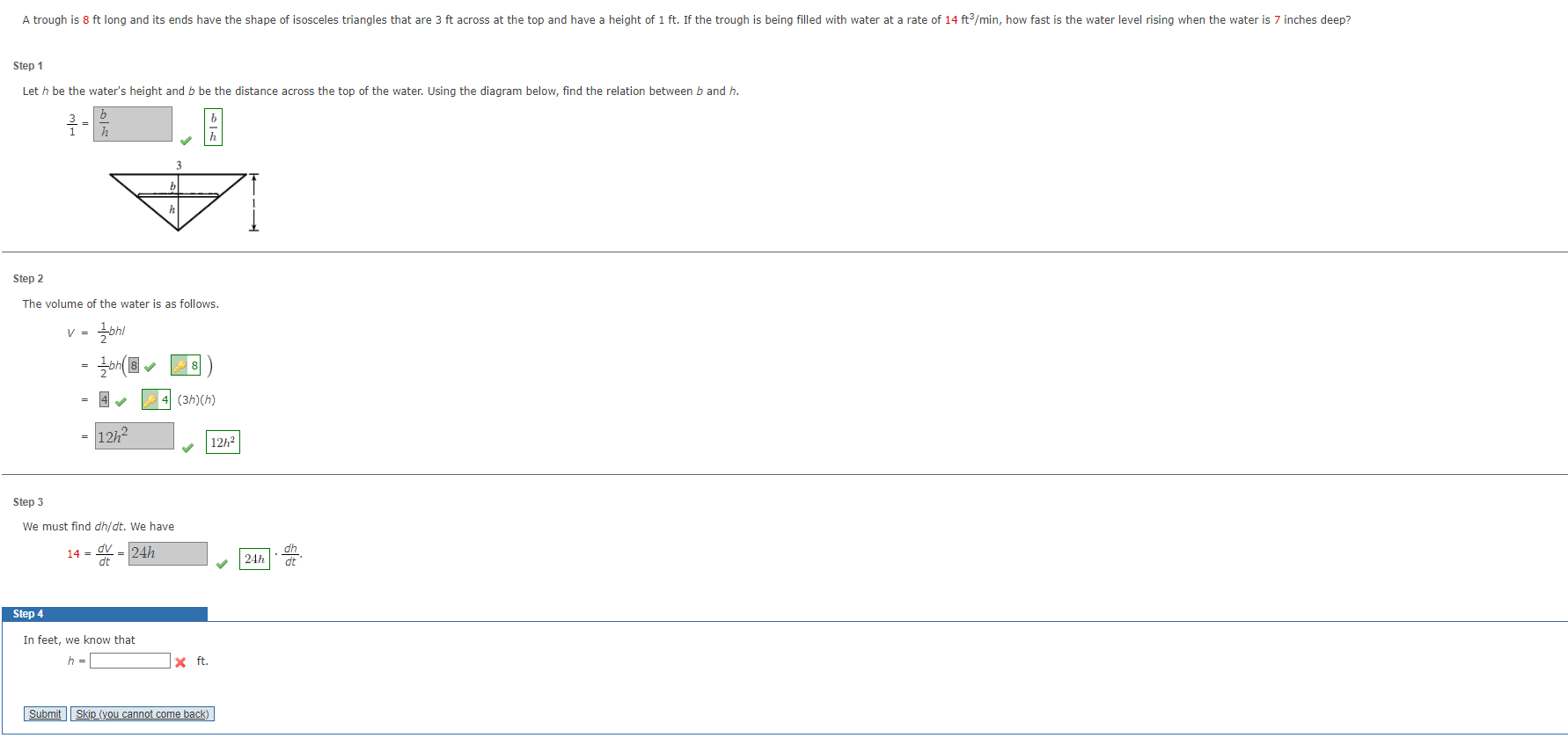 Solved A trough is 8 ft long and its ends have the shape of | Chegg.com