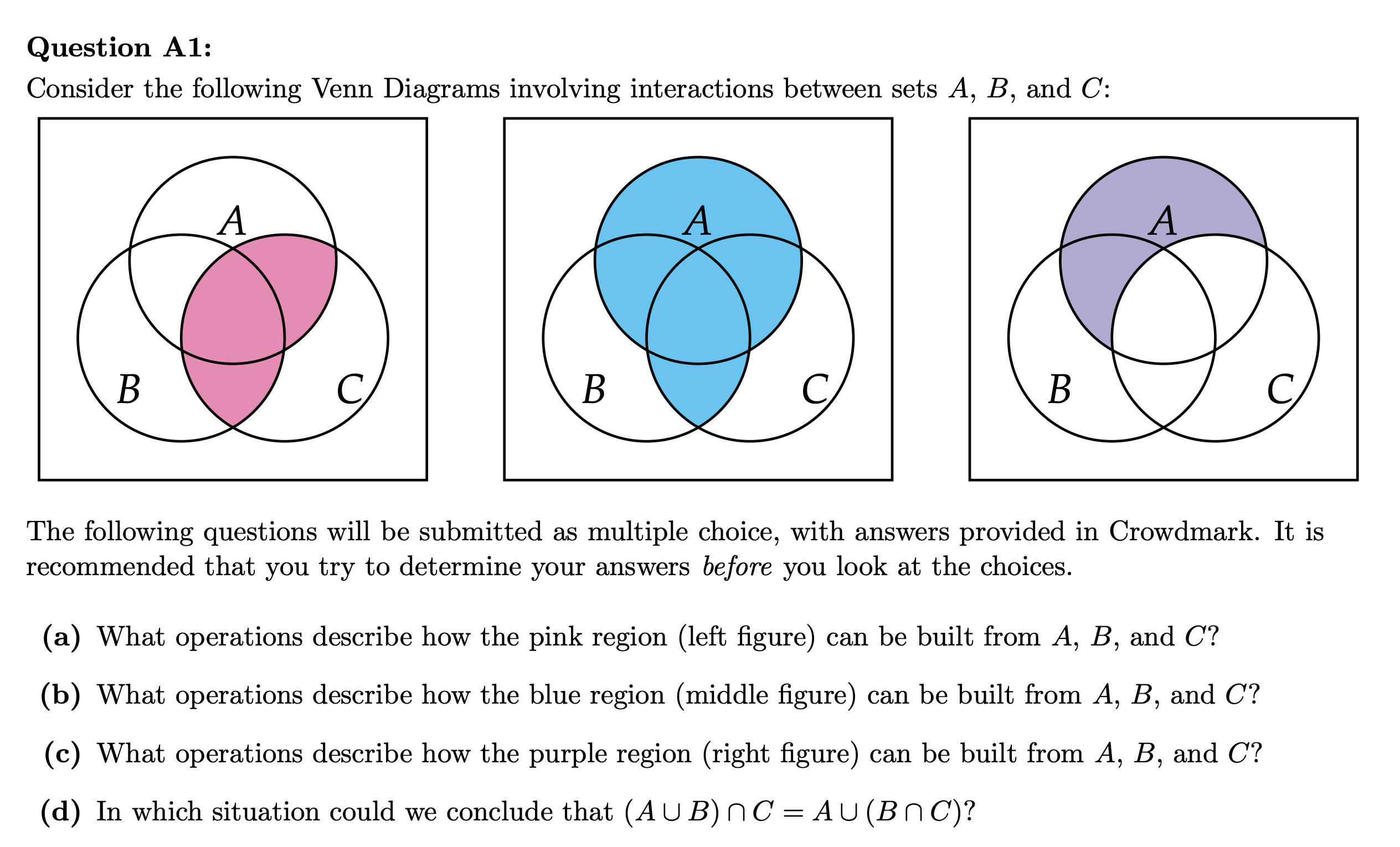 Solved Question A1:Consider the following Venn Diagrams | Chegg.com