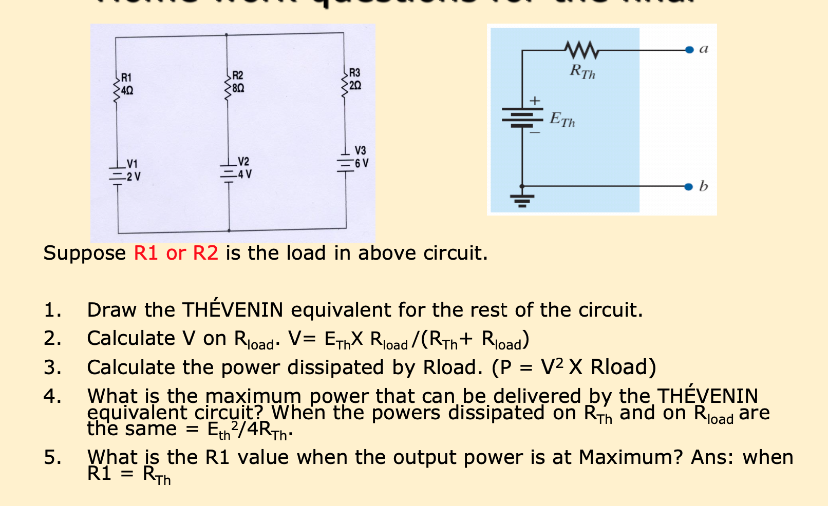 Solved RTH ETH E vou z Suppose R1 or R2 is the load in above | Chegg.com