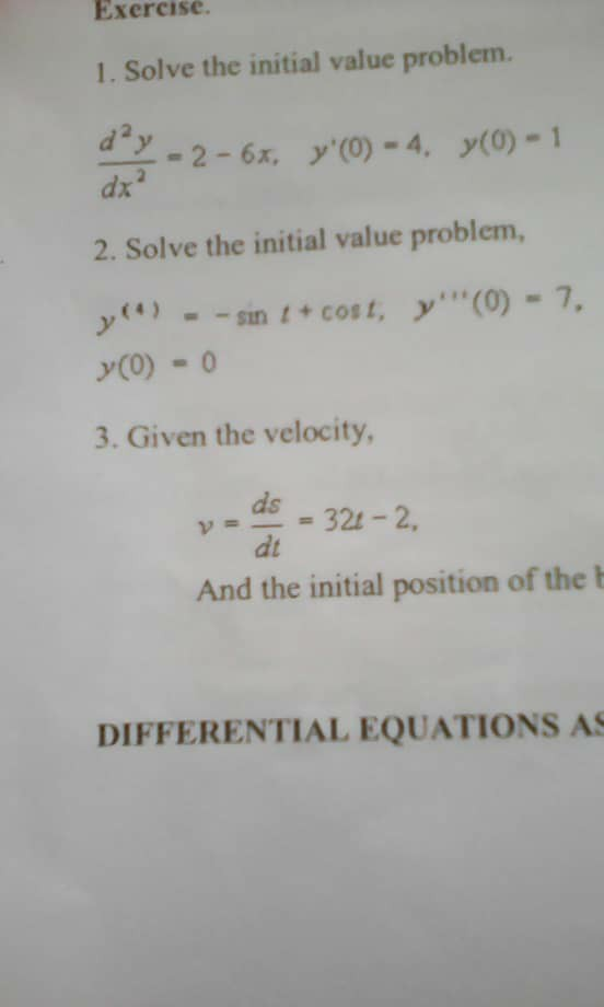 Solved Exercise. 1. Solve the initial value problem. | Chegg.com