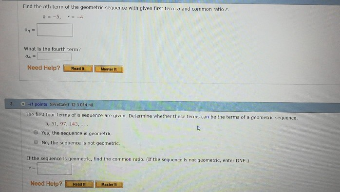 Solved Find the nth term of the geometric sequence with | Chegg.com