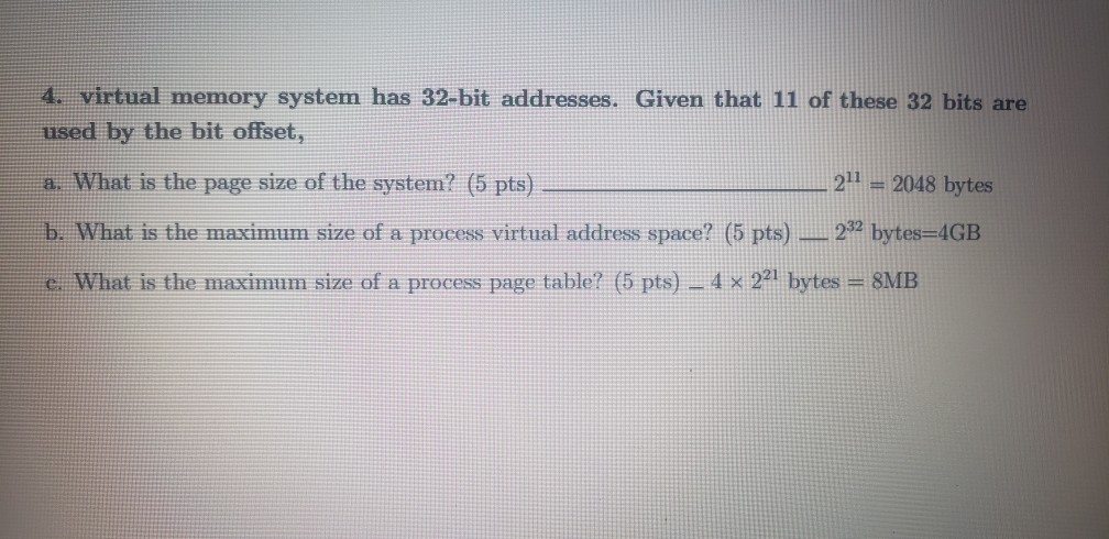 Solved virtual memory system has 32-bit addresses. Given | Chegg.com