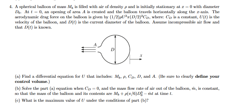 Solved A spherical balloon of mass Mb ﻿is filled with air of | Chegg.com