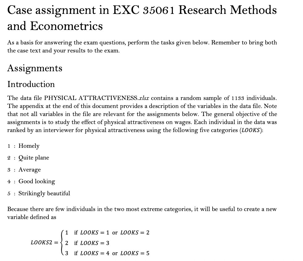 Solved Case assignment in EXC 35061 Research Methods and | Chegg.com