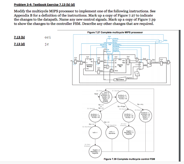 oblem 3-4: Textbook Exercise Modify the multicycle | Chegg.com