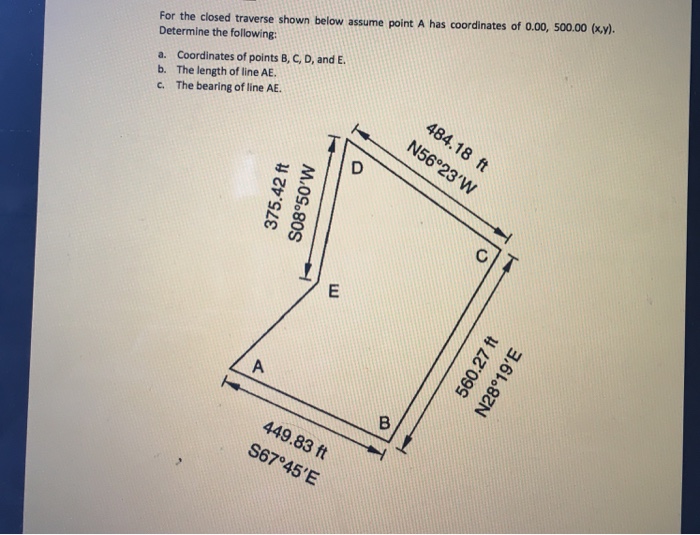 Solved For the closed traverse shown below assume point A | Chegg.com