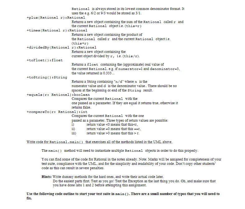 Solved Below is some UML for a Rational class like the one | Chegg.com